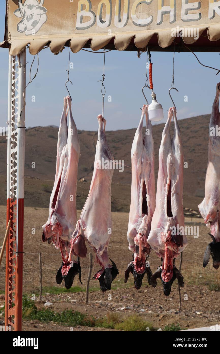 Sheep hanging outside butchers, Morocco, North Africa Stock Photo - Alamy