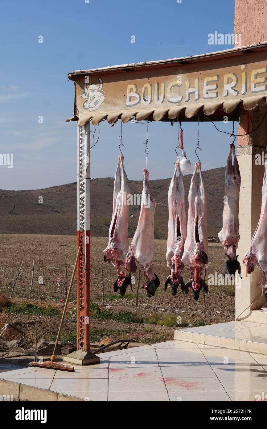 Sheep hanging outside butchers, Morocco, North Africa Stock Photo - Alamy