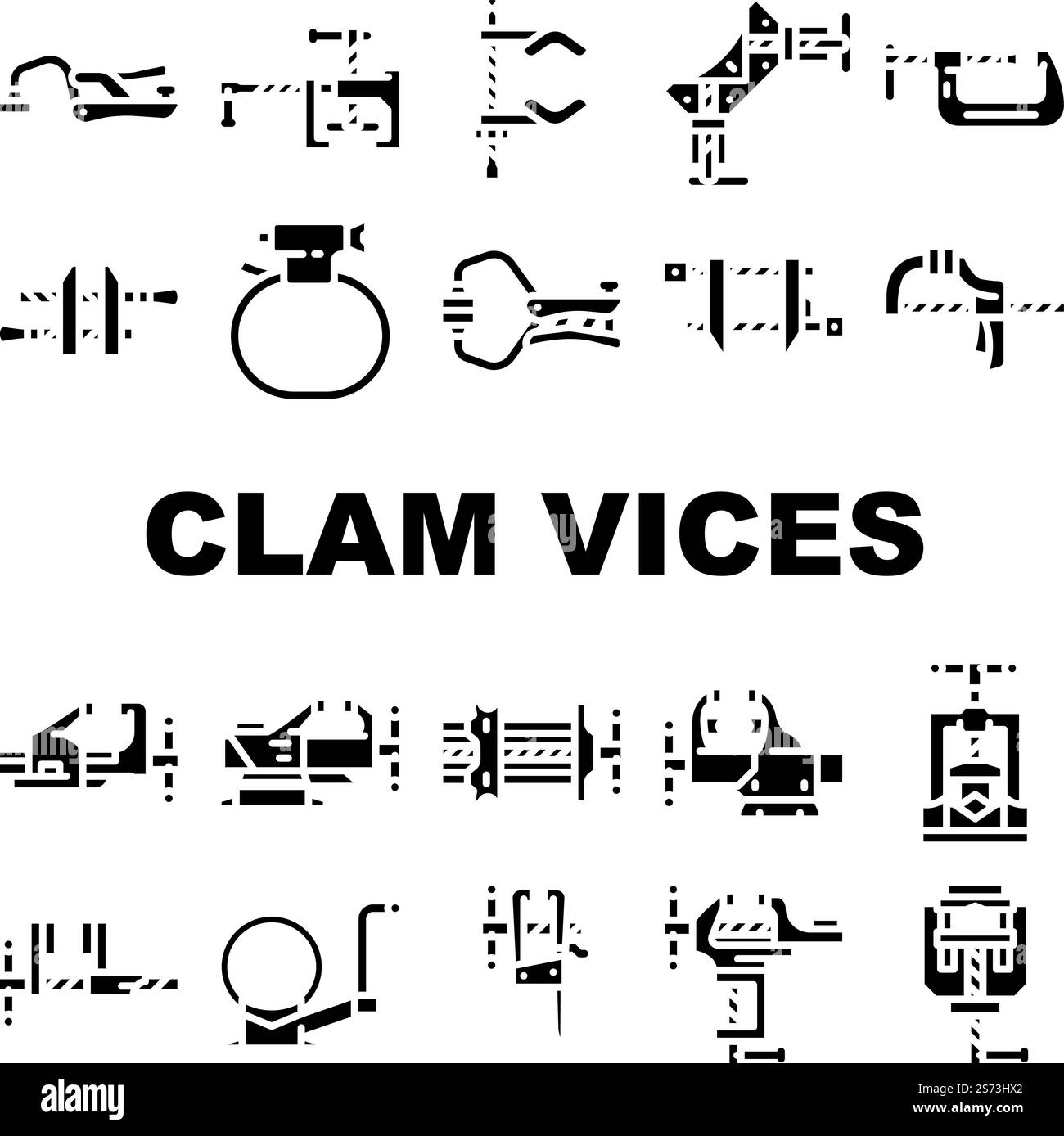 clamp vice grip tool metal icons set vector. equipment vise, steel ...