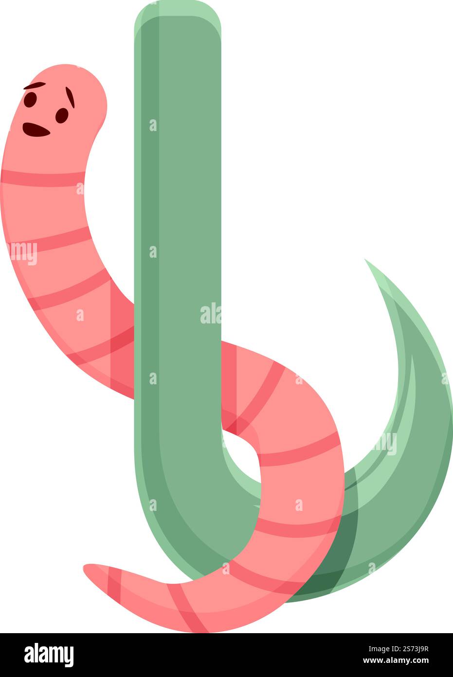 Worm on hook icon cartoon vector. Cute compost. Dirt farm. Worm on hook ...