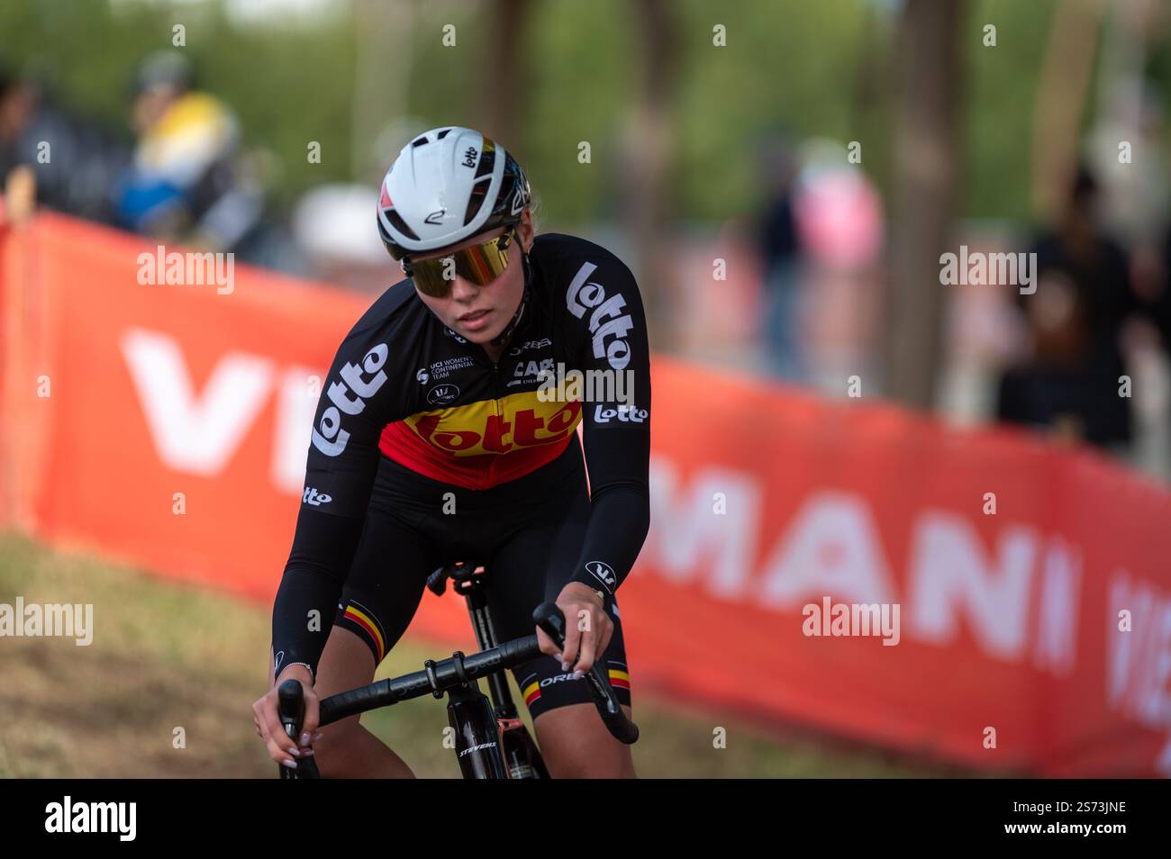Berindorm,Spain : 2025 January 18 : Cyclist in training for the Women's Elite Category of the ...