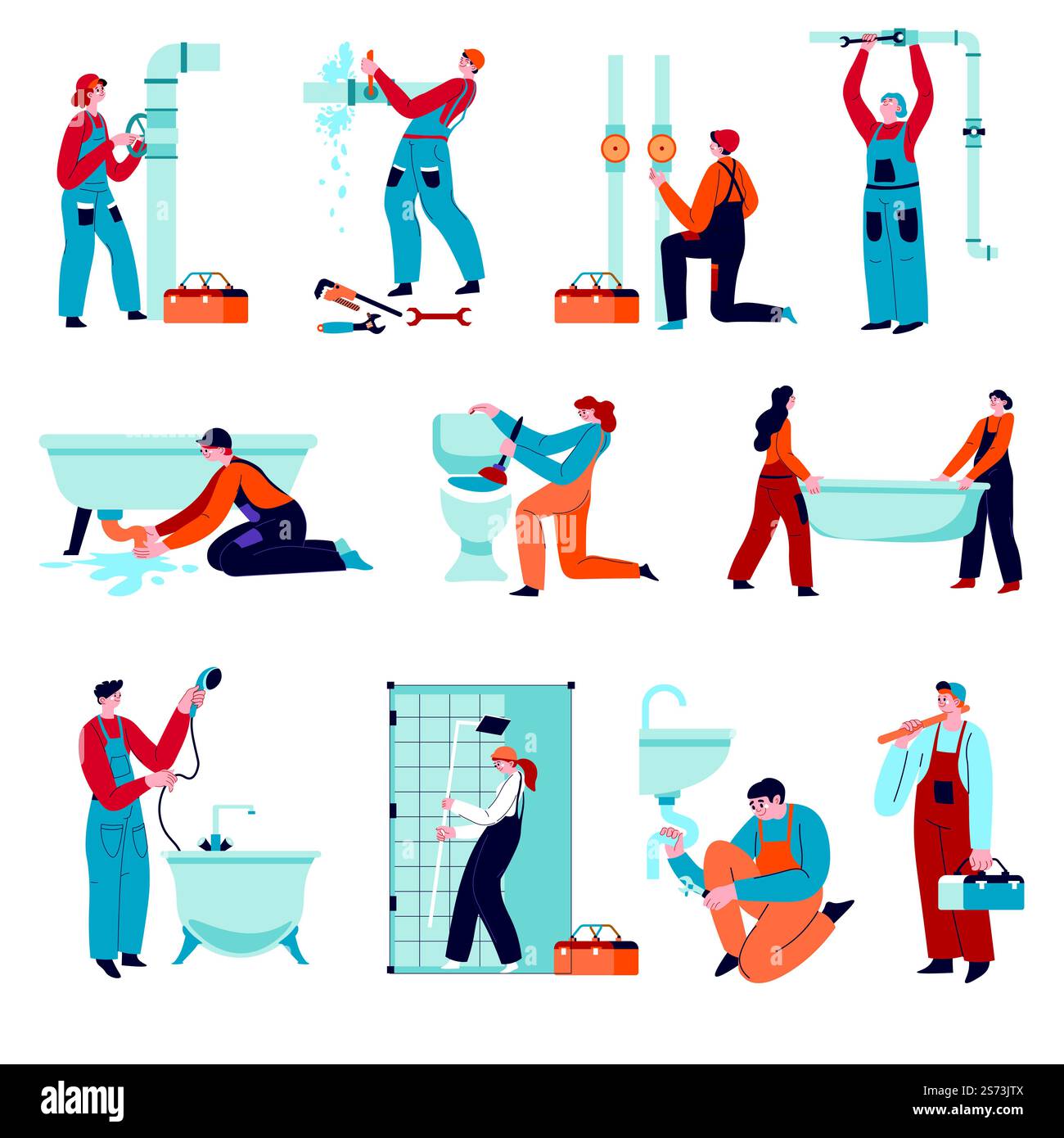 Fixing leaking pipes Stock Vector Images - Alamy