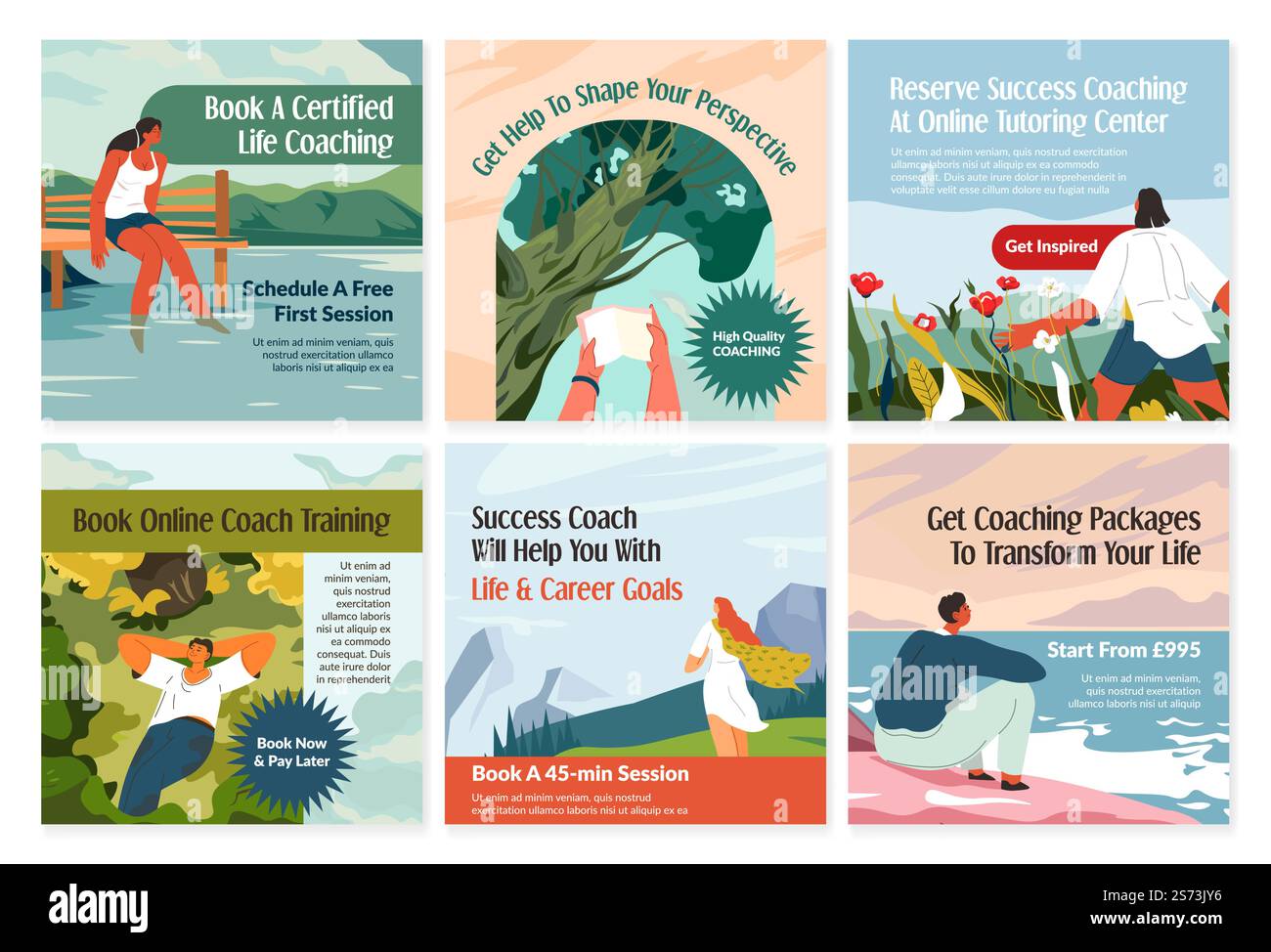 Social media set with life coaching advertising. Book free session with ...