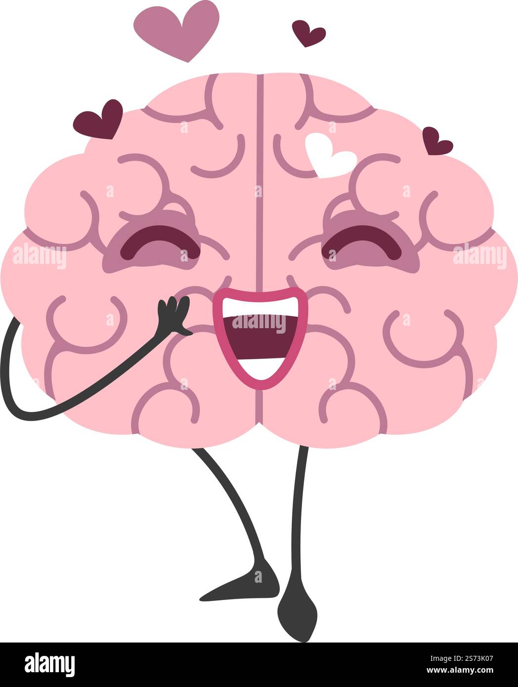 Romantic brain character, isolated funny personage with smile on face ...