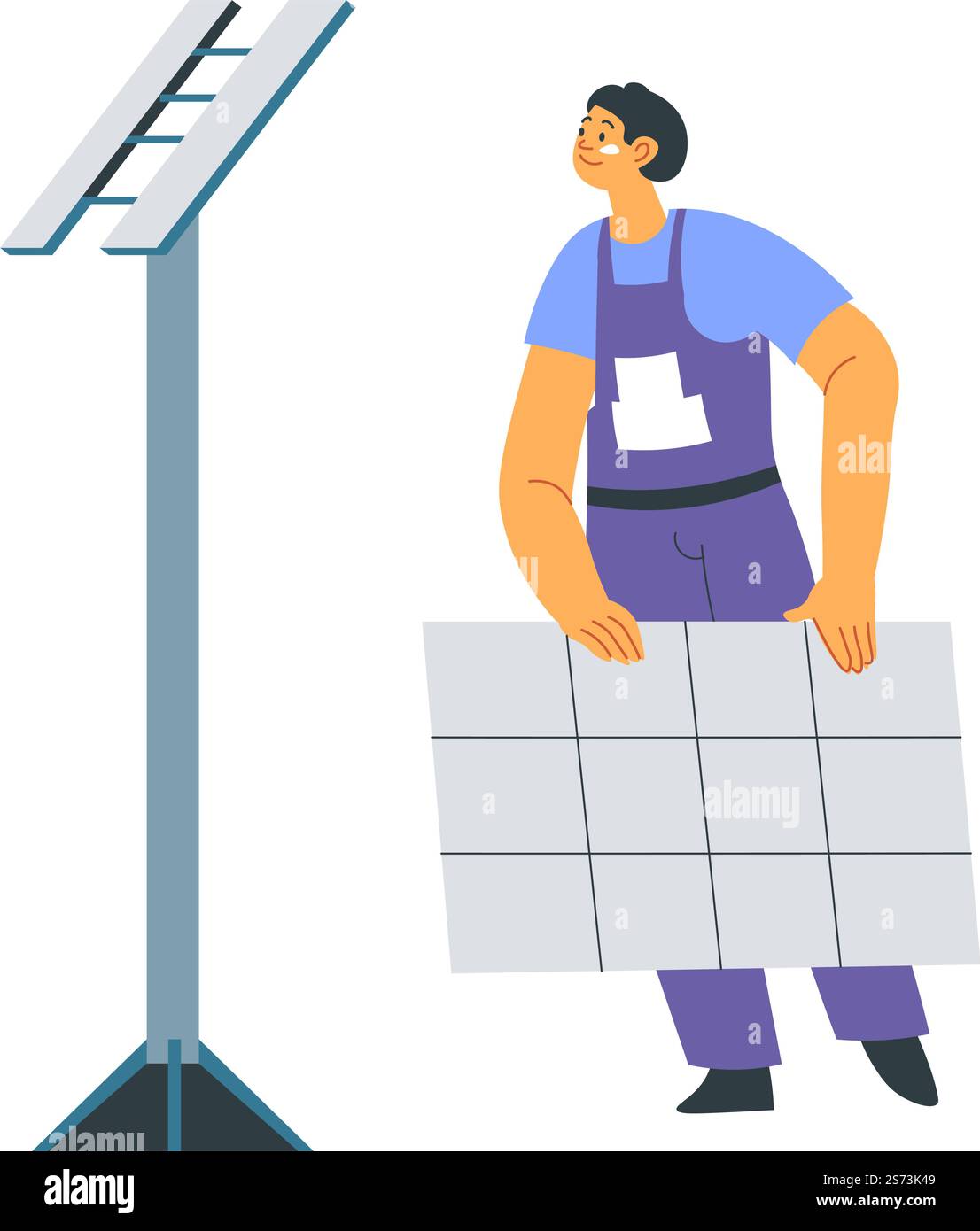 Installation of renewable sources of energy, isolated man worker with ...