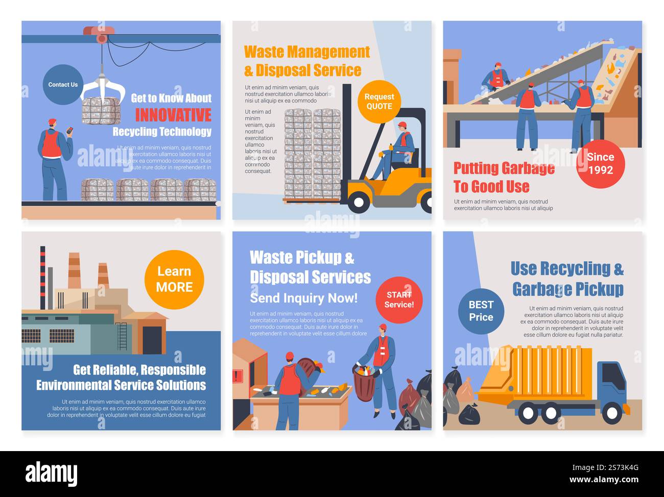 Waste management service advertising at post set. Social media web page ...