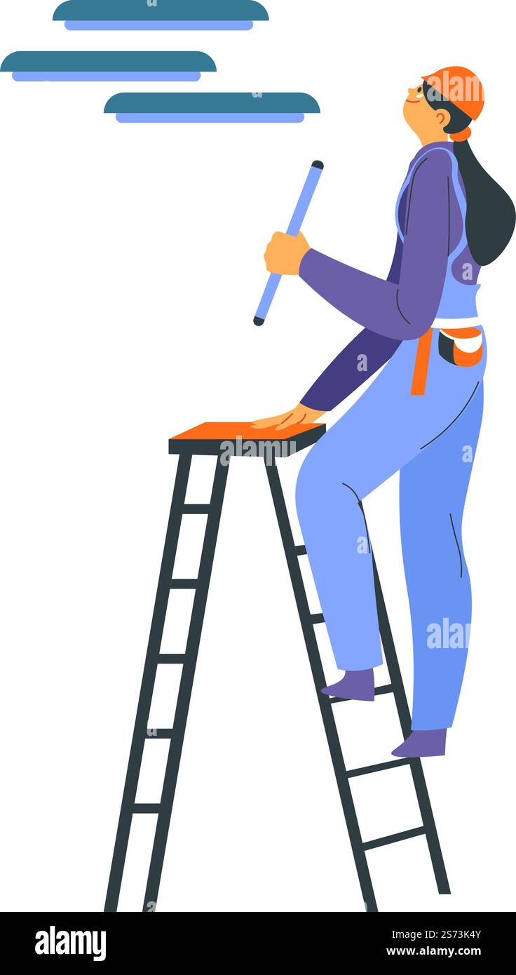 Woman working as electrician, isolated female character standing on ...