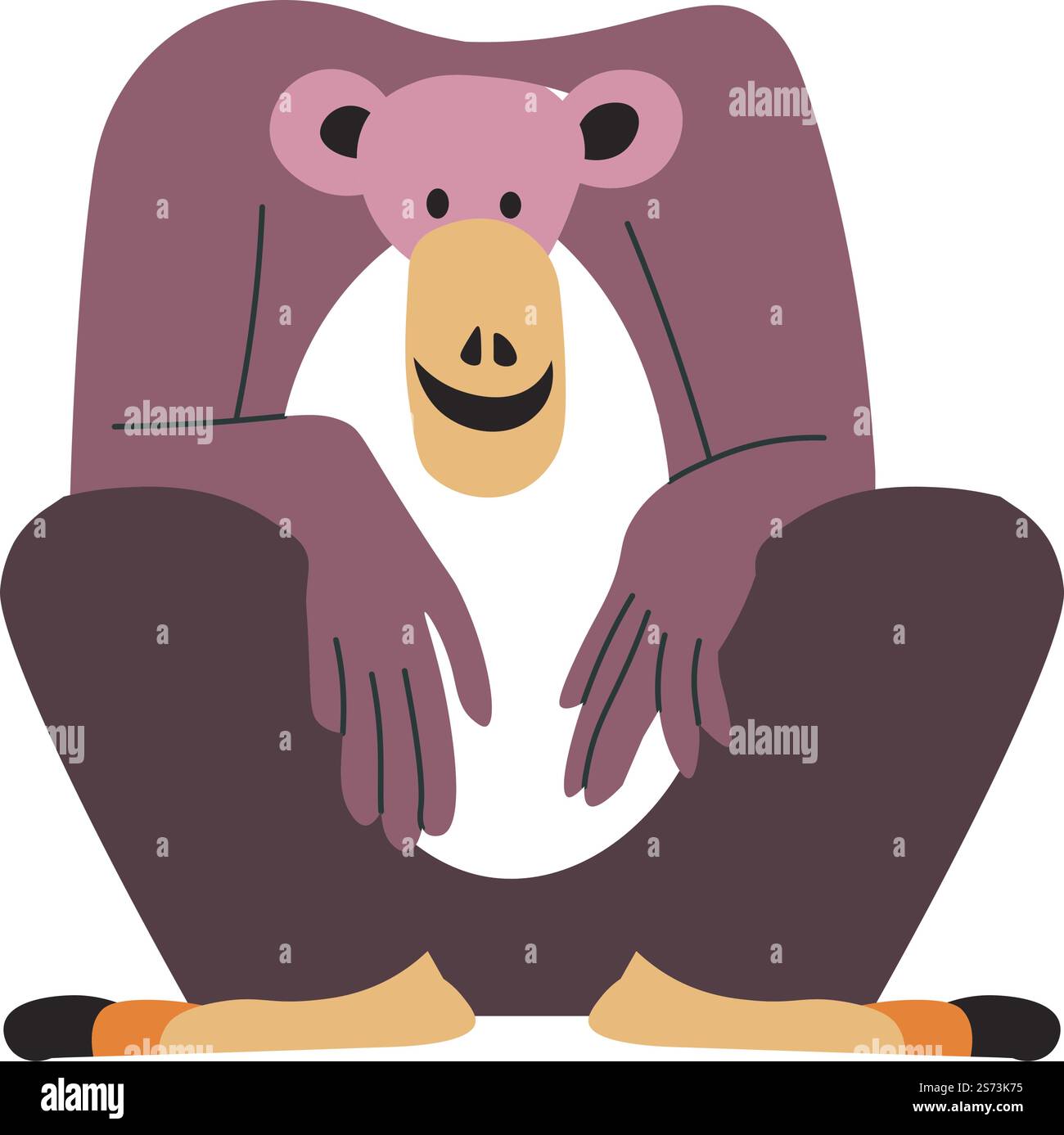 Chimpanzee or bonobo, isolated monkey sitting calmly. Cartoon character ...