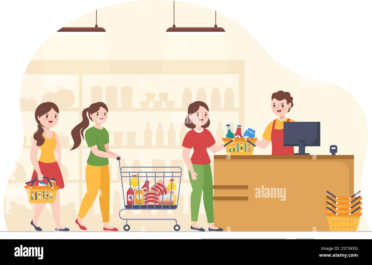 Grocery Store or Supermarket with Food Product Shelves, Racks Dairy ...