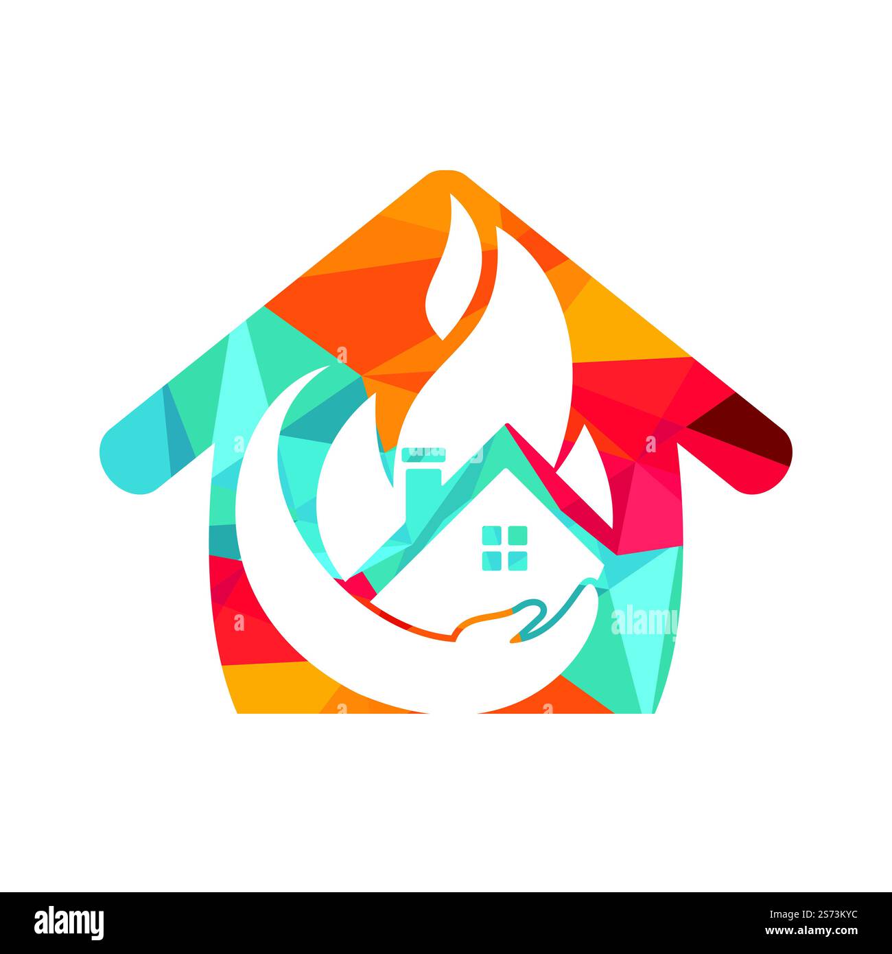 Home insurance vector logo concept. Hand with fire and home icon logo ...