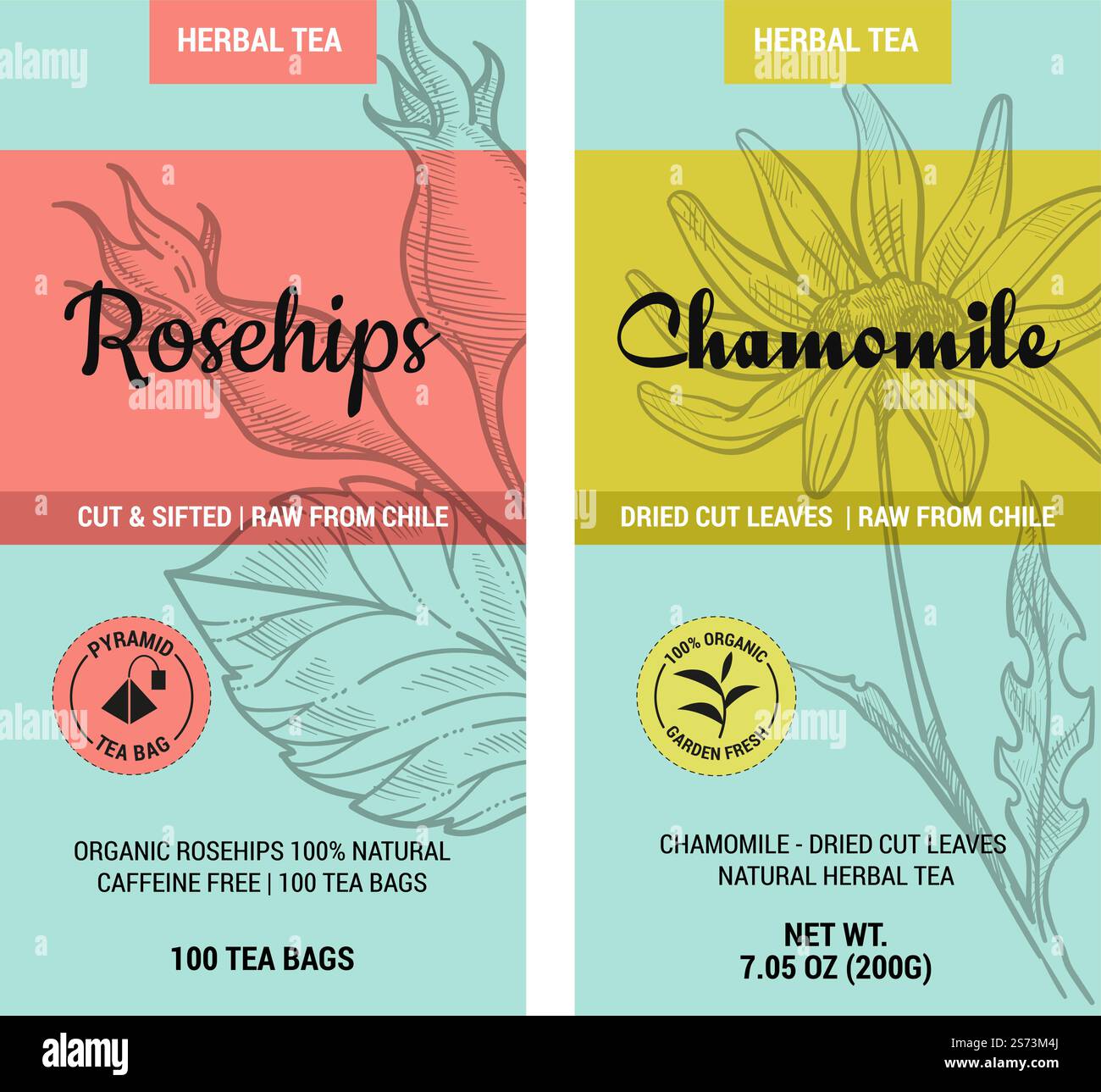 Dried cut leaves tea bags, organic and natural products, labels for ...