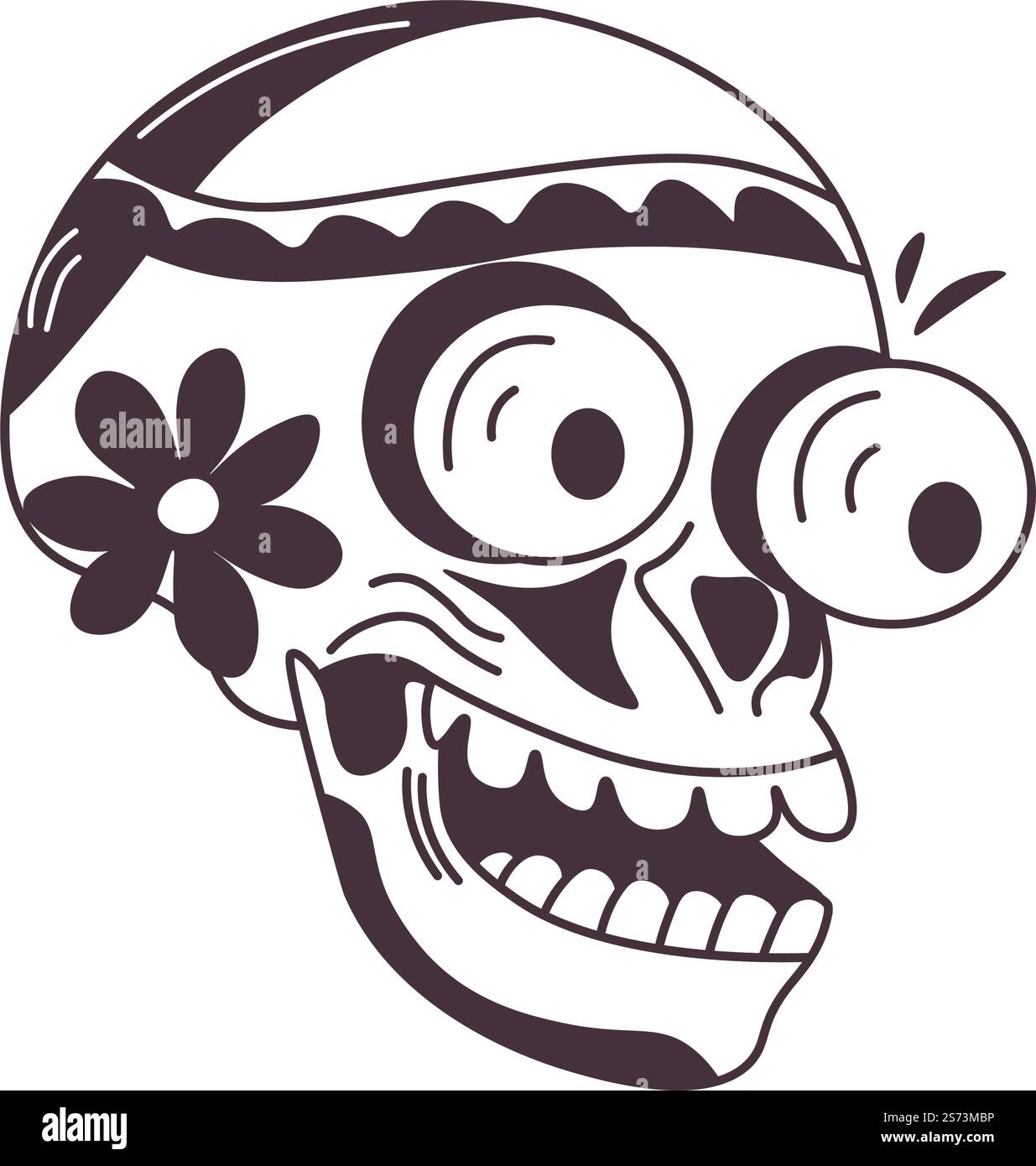 Skull decorated with flowers, isolated skeleton character facial ...