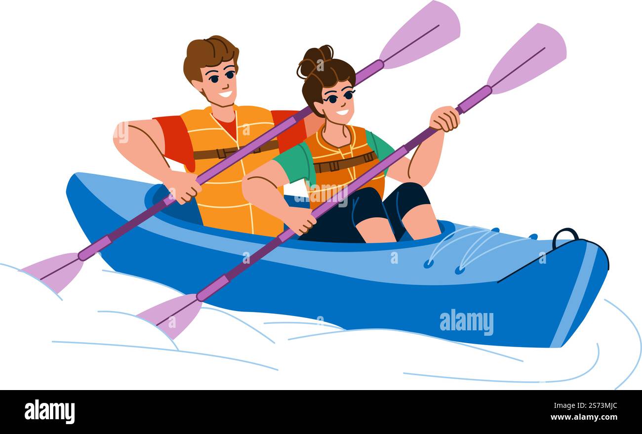 Young couple paddling boat Stock Vector Images - Alamy