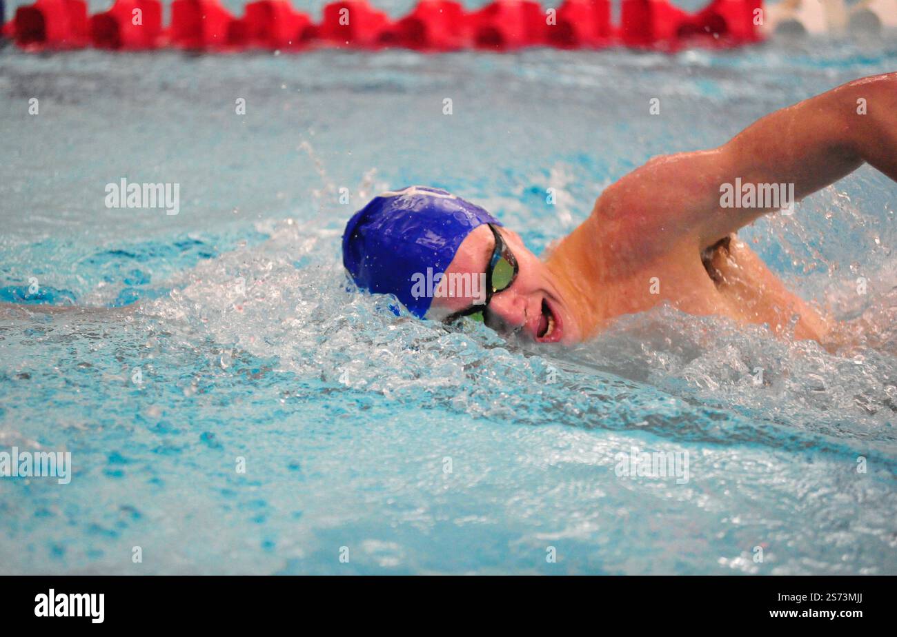 Newark, USA. 17th Jan, 2025. Seton Hall's Toma Adam swims during their ...