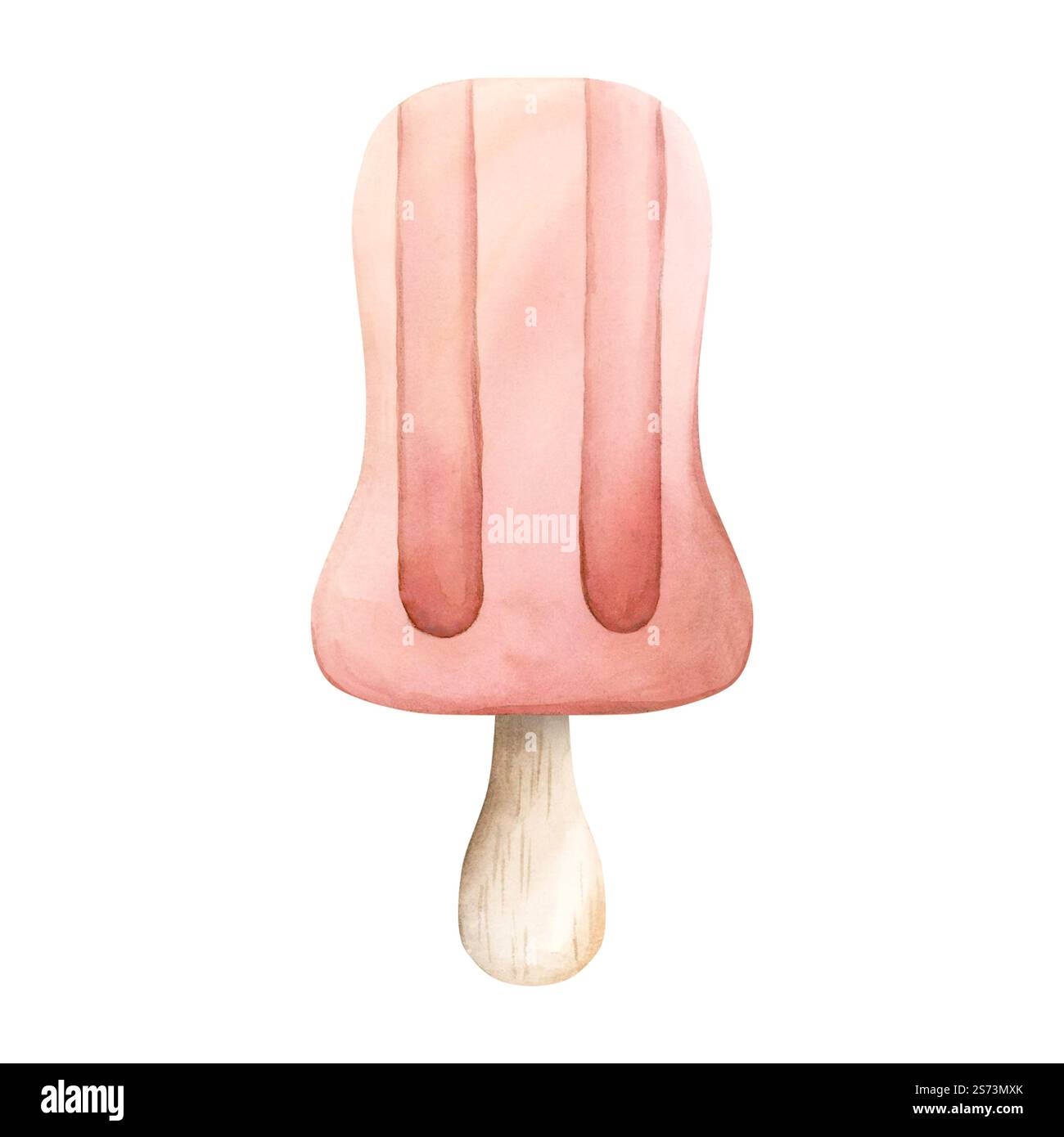 Ice cream, cute pink popsicle, ice lolly. Watercolor hand painted ...