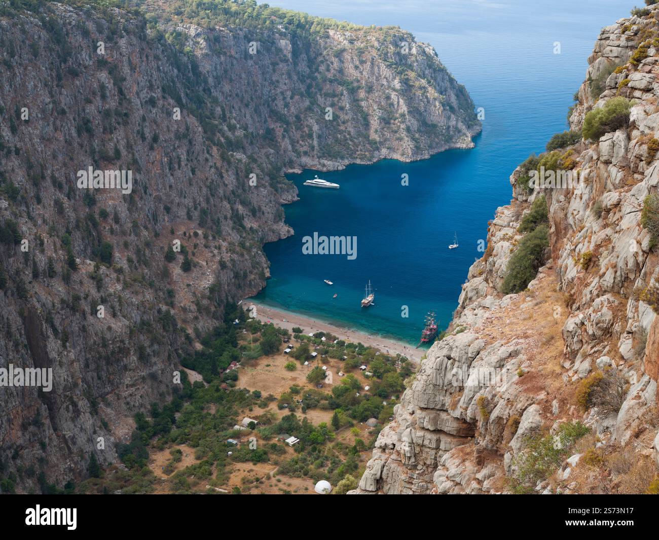 The beautiful turquoise sea of the Butterfly Valley. Faralya tourist ...