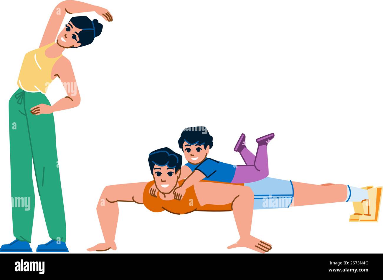 family exercise vector. together happy, child healthy, mother fitness ...