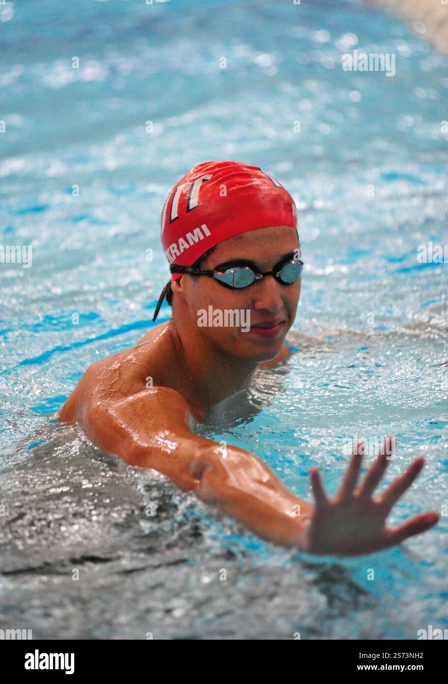NJIT's Adam Mekrami swims during their meet with Seton Hall in Newark ...