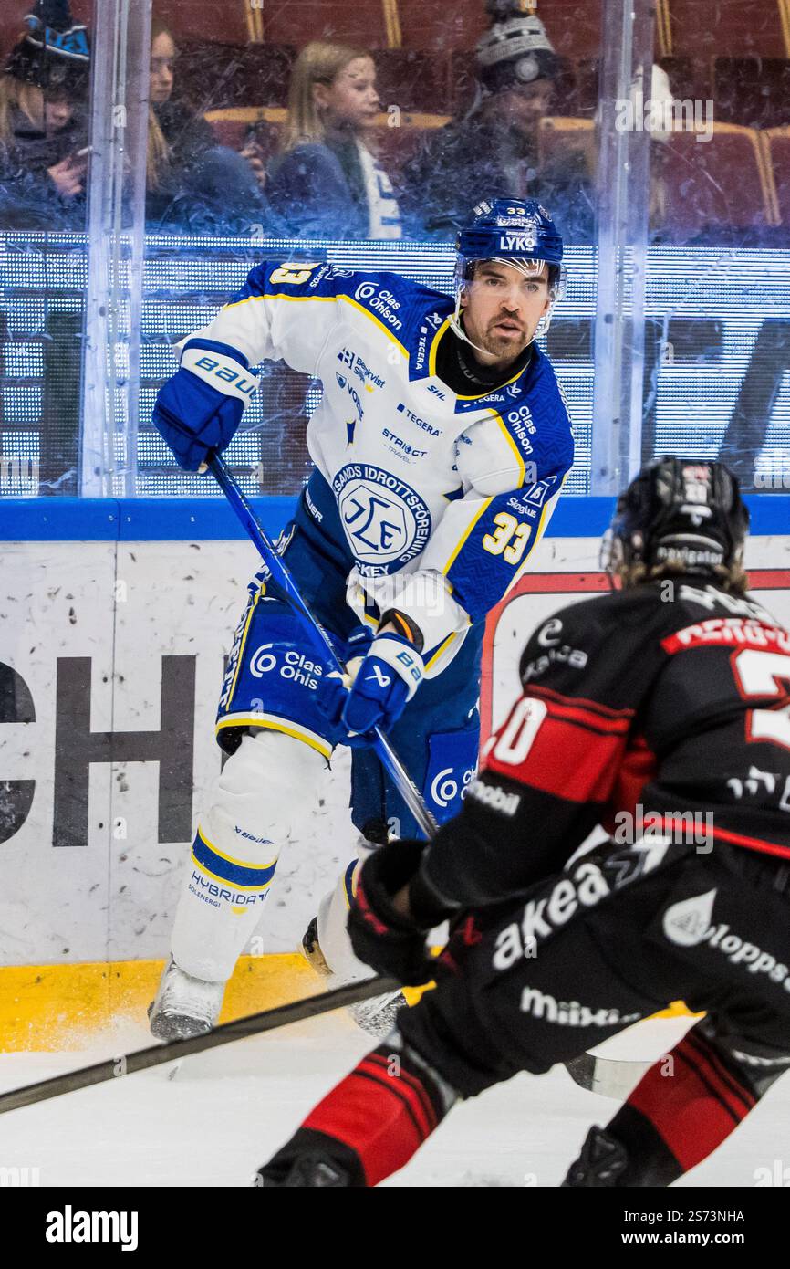 Leksand, Sverige. 18th Jan, 2025. 250118 Leksands Eddie Larsson under ishockeymatchen i SHL ...