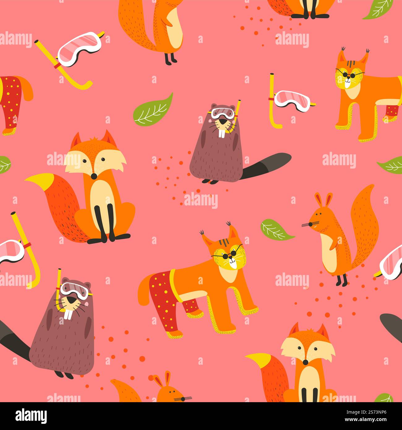 Fox and beaver in a snorkeling mask, lynx wearing trousers and glasses ...