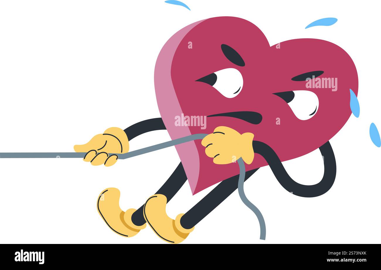 Sweating heart character pulling string on its side. Isolated personage ...