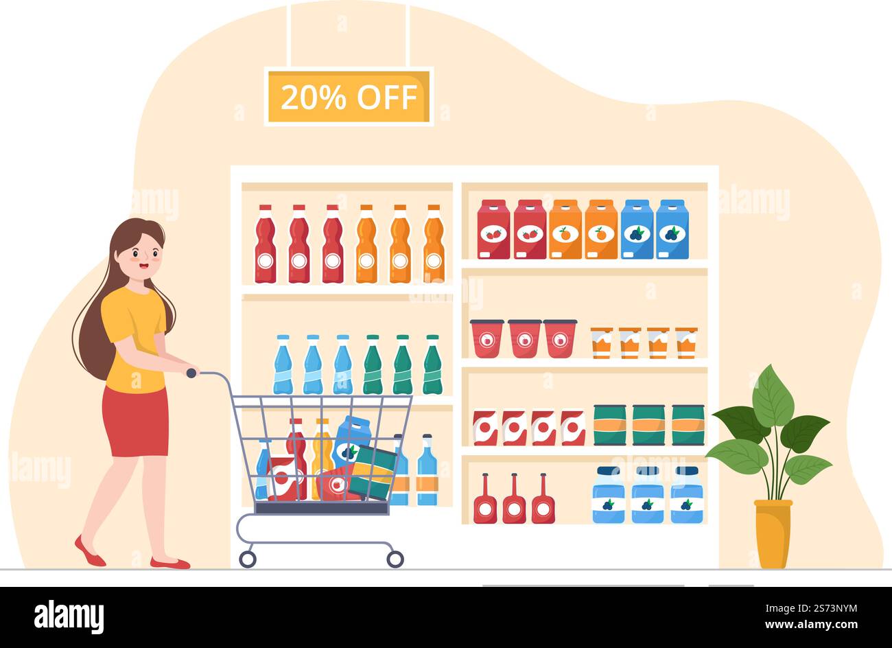 Grocery Store or Supermarket with Food Product Shelves, Racks Dairy ...