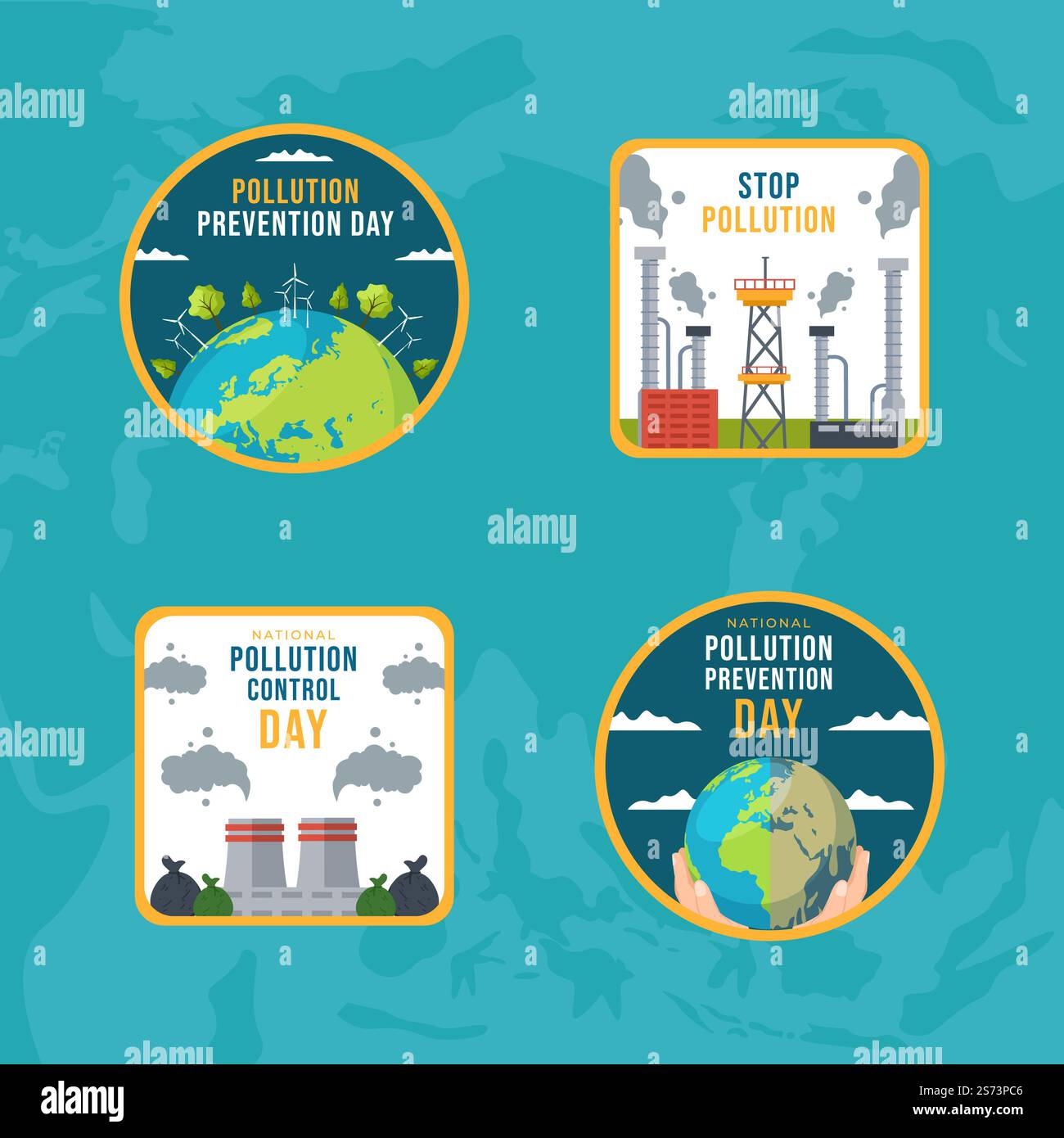 National Pollution Prevention Day Label Flat Cartoon Hand Drawn ...