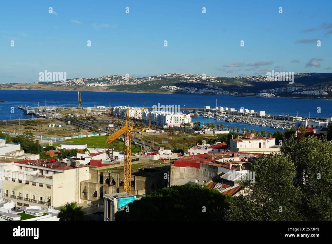 View of coast and port of Tangier, Morocco, North Africa Stock Photo ...