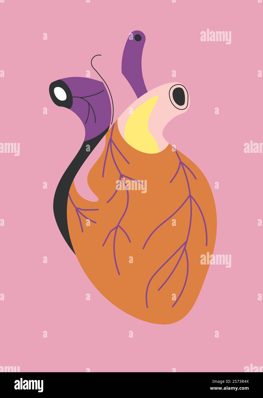 Realistic human heart with arteries and veins pumping blood. Isolated ...