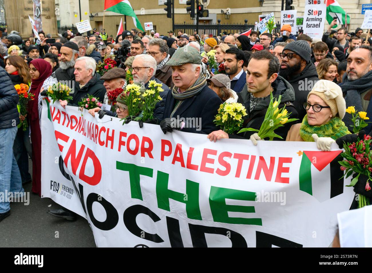 London, UK. 18 January 2025. A crowd of Pro-Palestine protesters gather ...