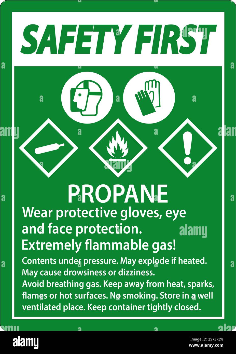 Safety First Propane Flammable Gas PPE GHS Sign Stock Vector Image ...