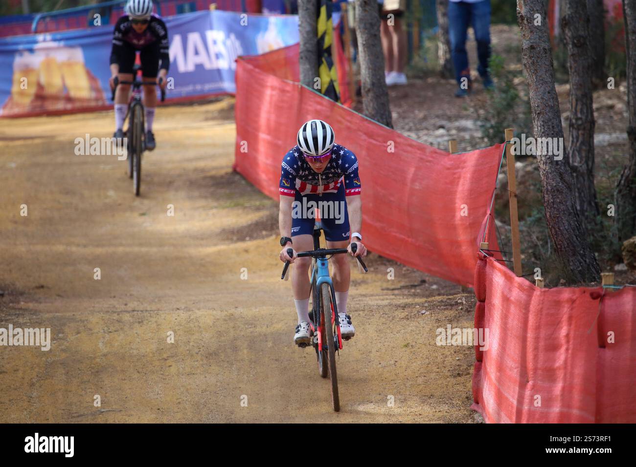 Benidorm, Spain, 18th January, 2025: CXD Trek Bikes rider Andrew Strohmeyer (R) during the UCI ...