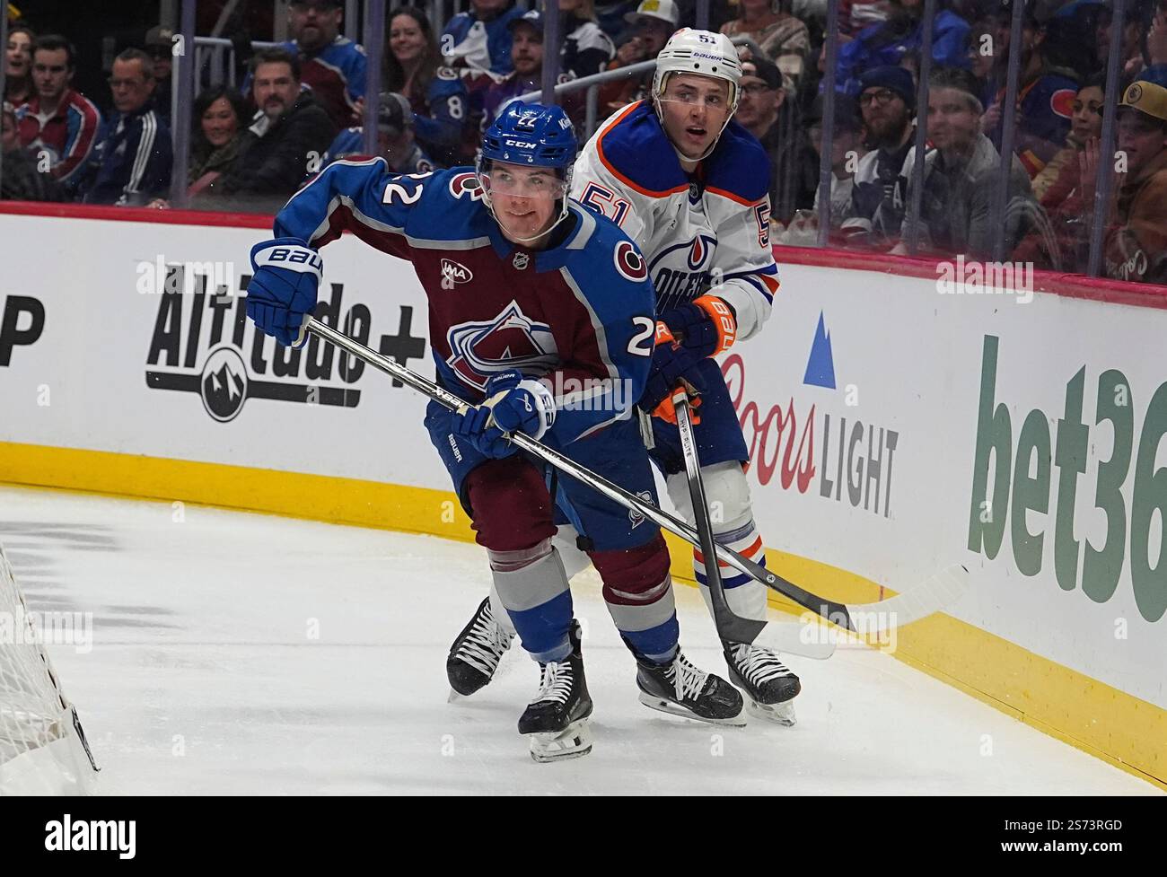 Colorado Avalanche left wing Jere Innala (22) and Edmonton Oilers ...