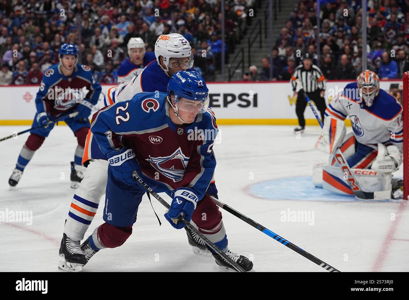 Colorado Avalanche left wing Jere Innala (22) and Edmonton Oilers ...
