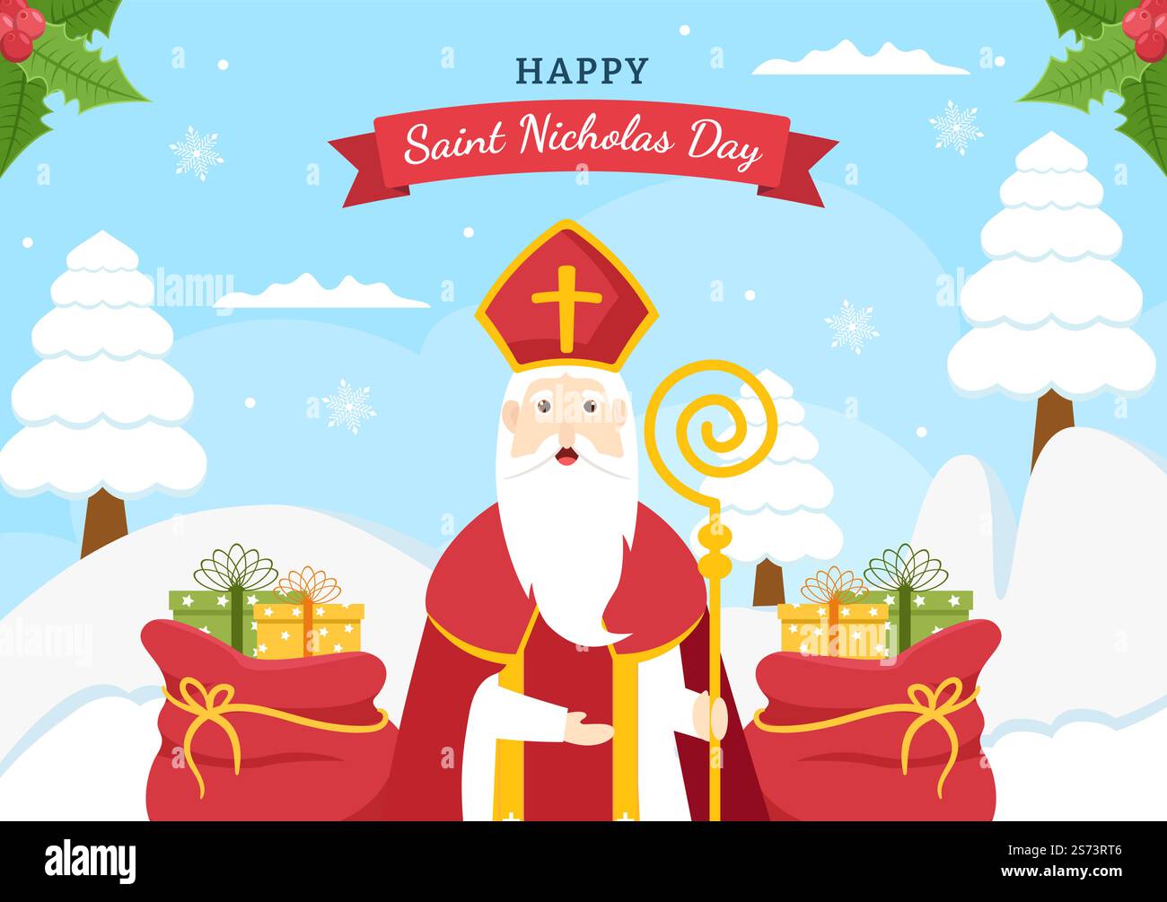 Saint Nicholas Day or Sinterklaas Background Template Hand Drawn ...