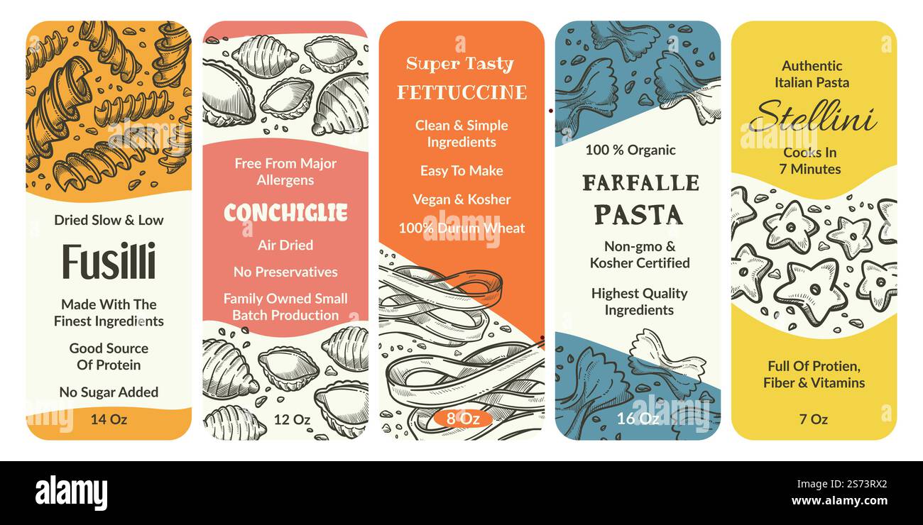 Italian pasta label set, product package design. Tag emblem collection ...