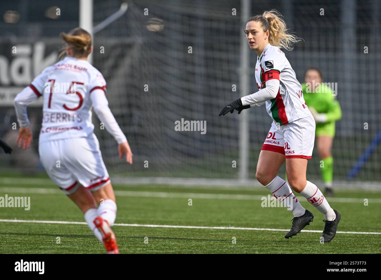 Aalter, Belgium. 18th Jan, 2025. Pauline Windels (5) of Zulte-Waregem pictured during a female ...
