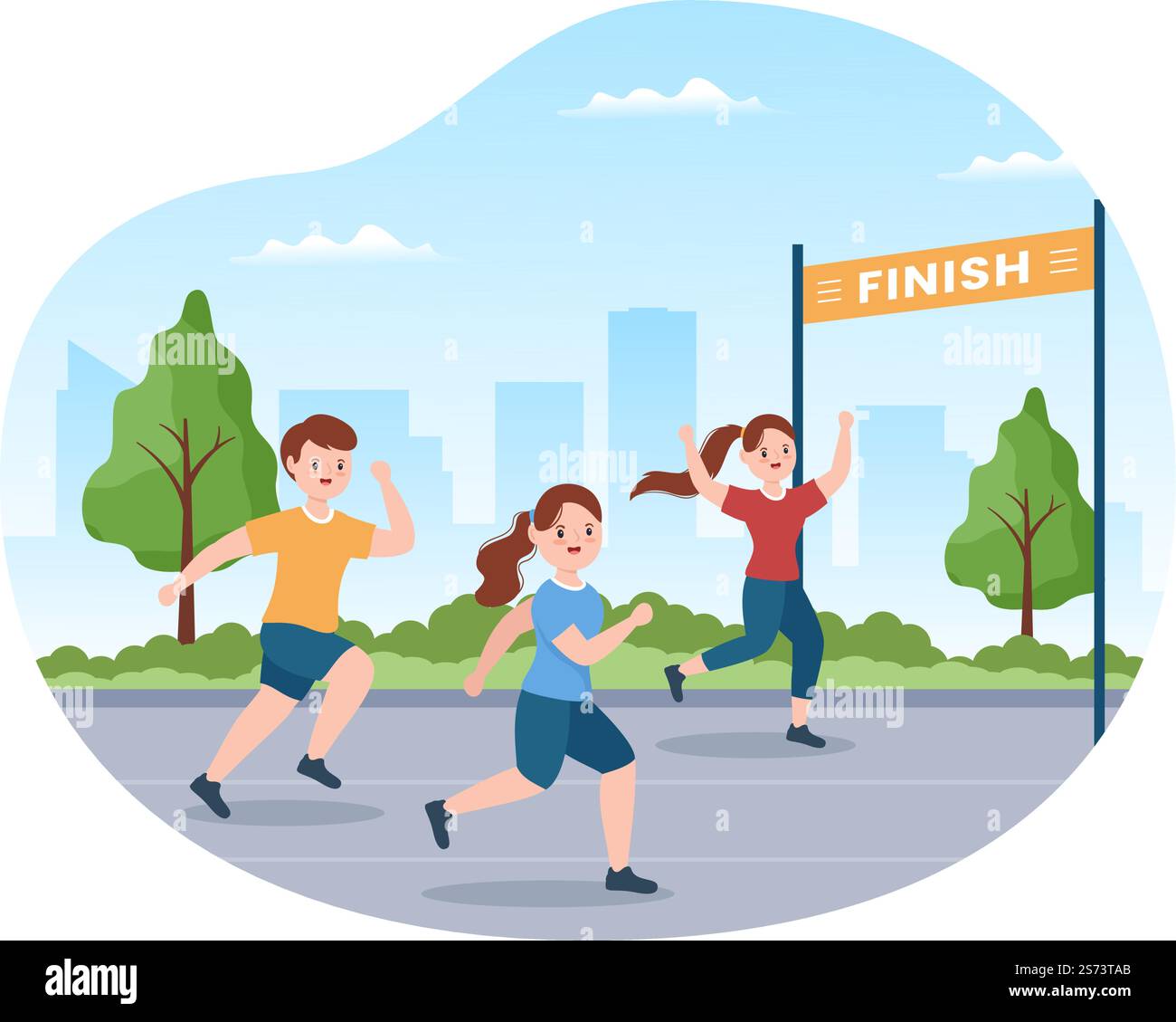 Running Racing Template Hand Drawn Cartoon Flat Illustration People ...