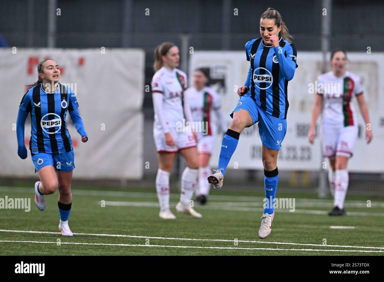 Aalter, Belgium. 18th Jan, 2025. Sejde Abrahamsson (2) of Club YLA pictured celebrating after ...