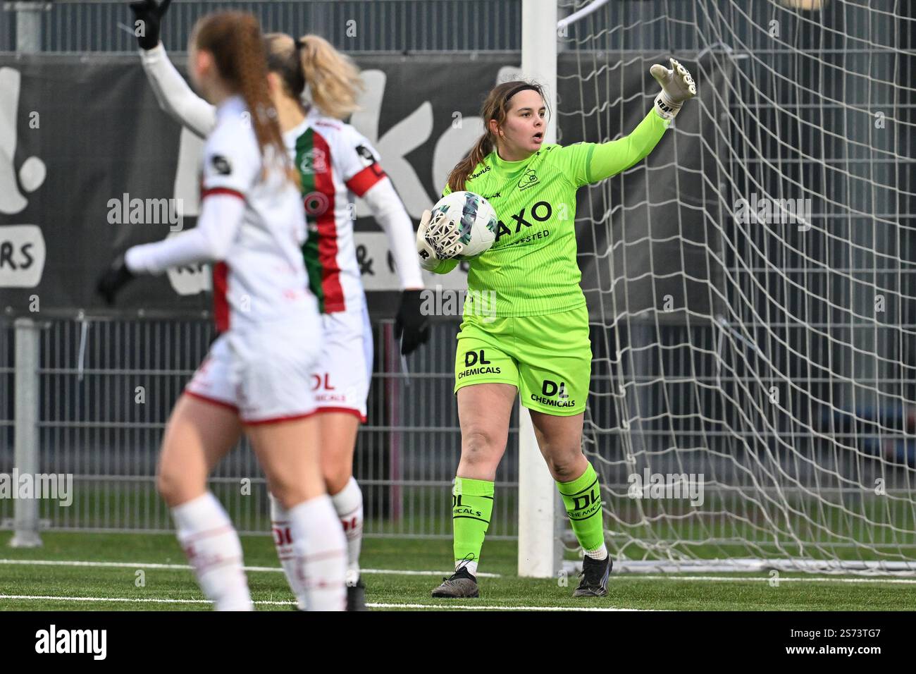 Aalter, Belgium. 18th Jan, 2025. goalkeeper Mirthe Claes (1) of Zulte-Waregem pictured during a ...