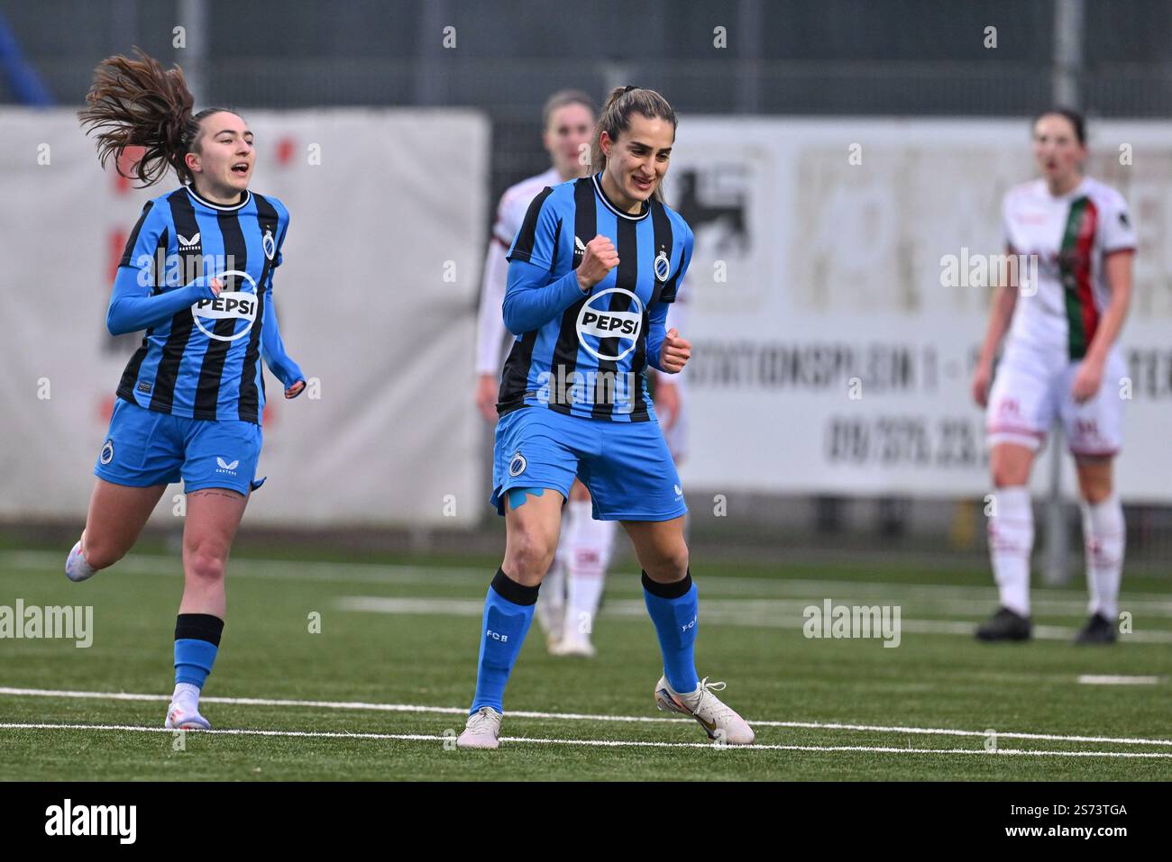 Aalter, Belgium. 18th Jan, 2025. Sejde Abrahamsson (2) of Club YLA pictured celebrating after ...