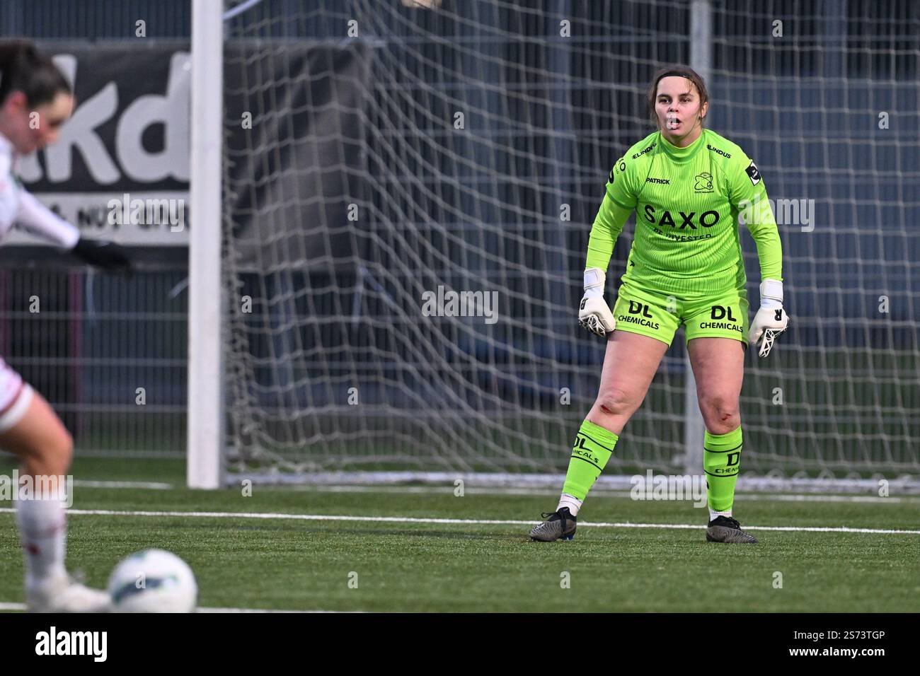 Aalter, Belgium. 18th Jan, 2025. goalkeeper Mirthe Claes (1) of Zulte-Waregem pictured during a ...