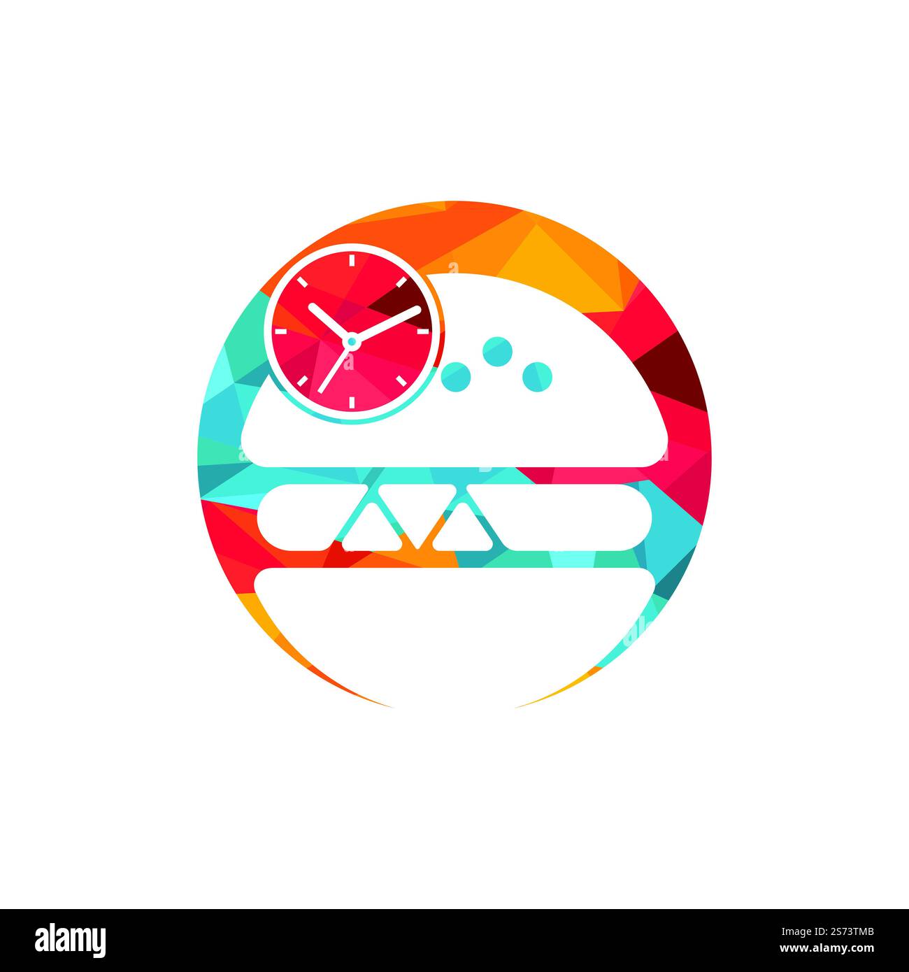 Burger time vector logo design template. Big burger with clock icon ...