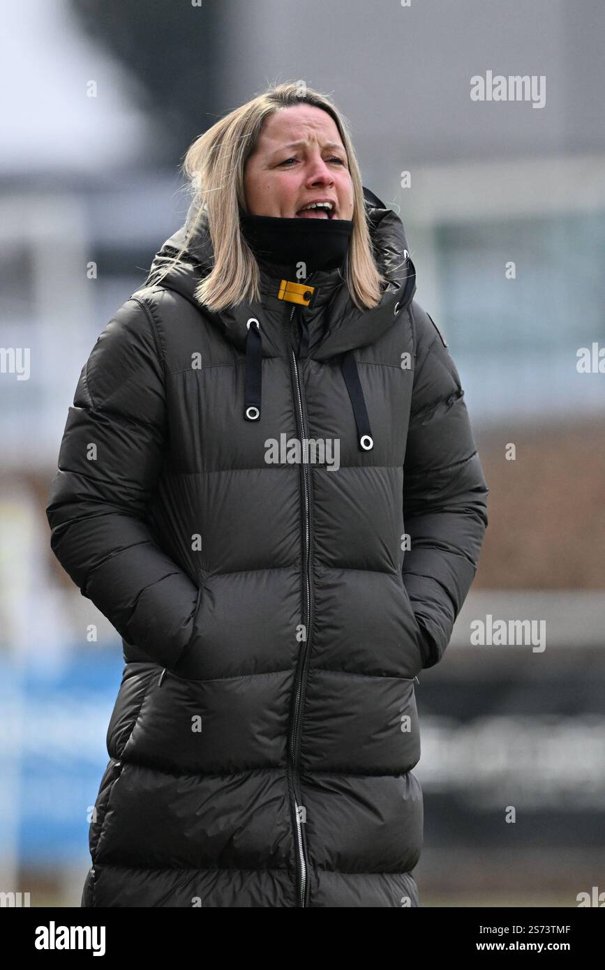 Aalter, Belgium. 18th Jan, 2025. Head Coach Inka Grings of Club YLA pictured during a female ...
