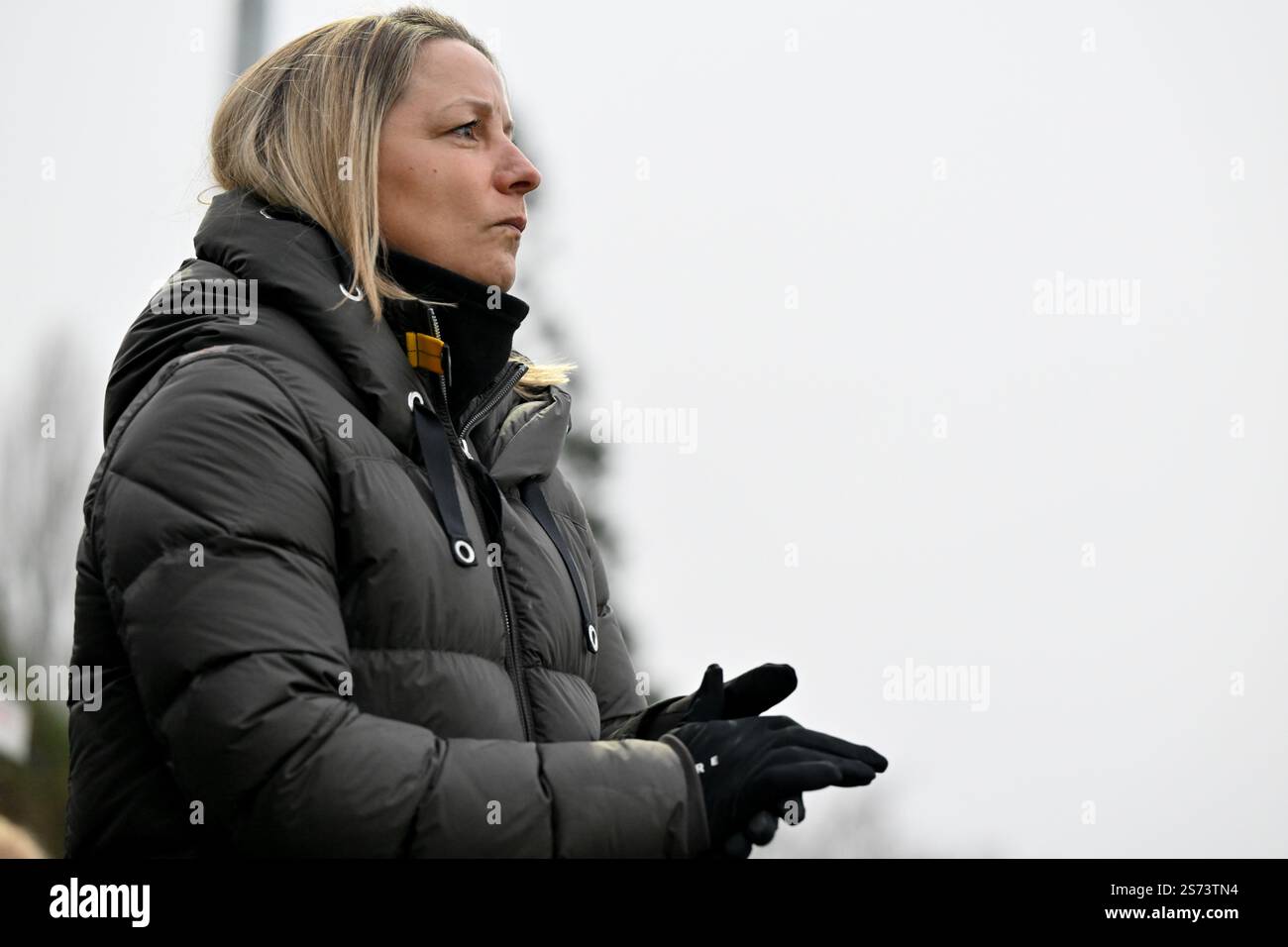 Aalter, Belgium. 18th Jan, 2025. Head Coach Inka Grings of Club YLA pictured during a female ...
