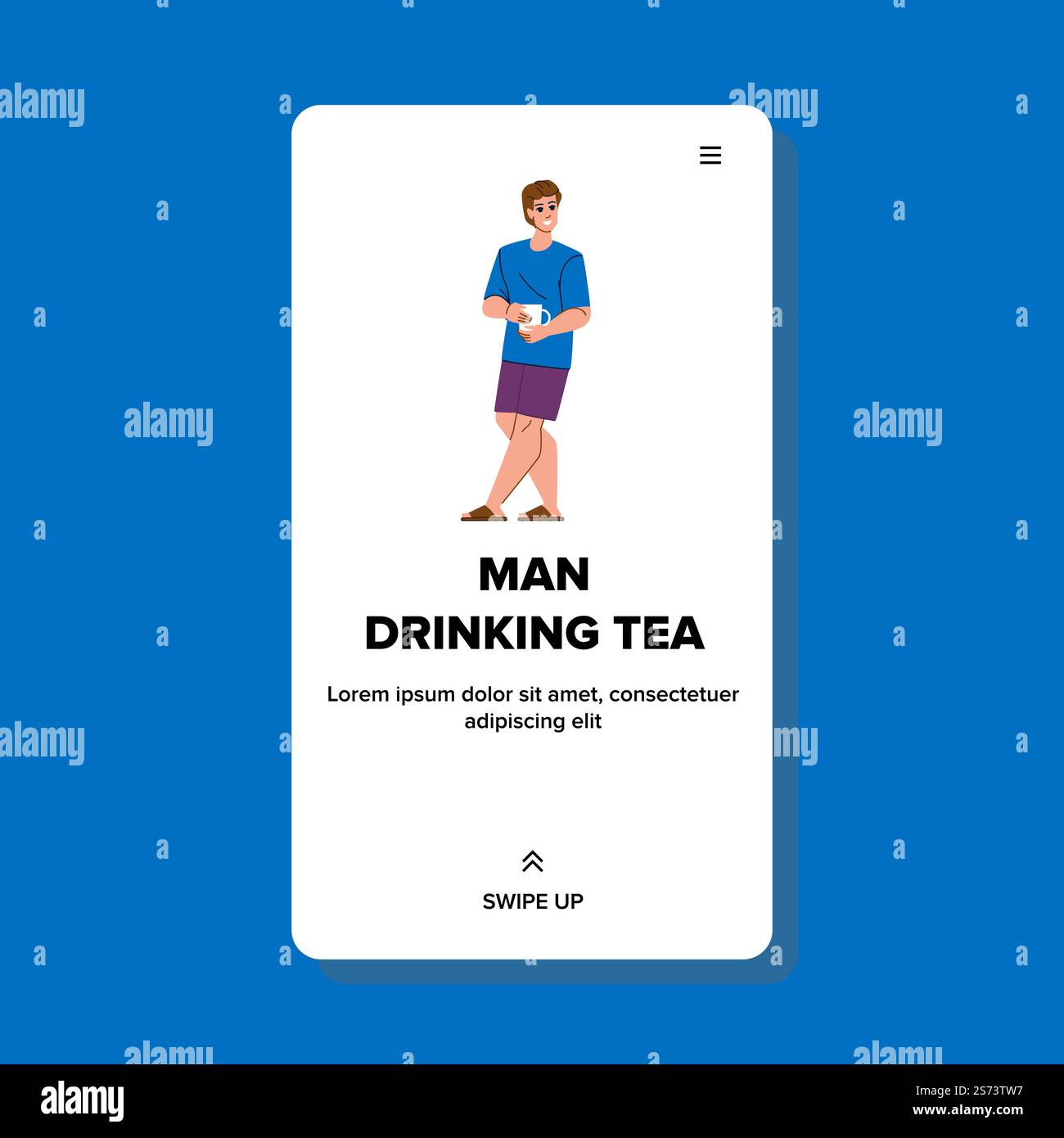 man drinking tea vector. tea handsome male, coffee adult cup, person ...