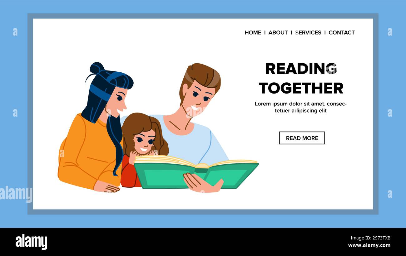 reading together vector. girl book, happy young, indoors child, family ...