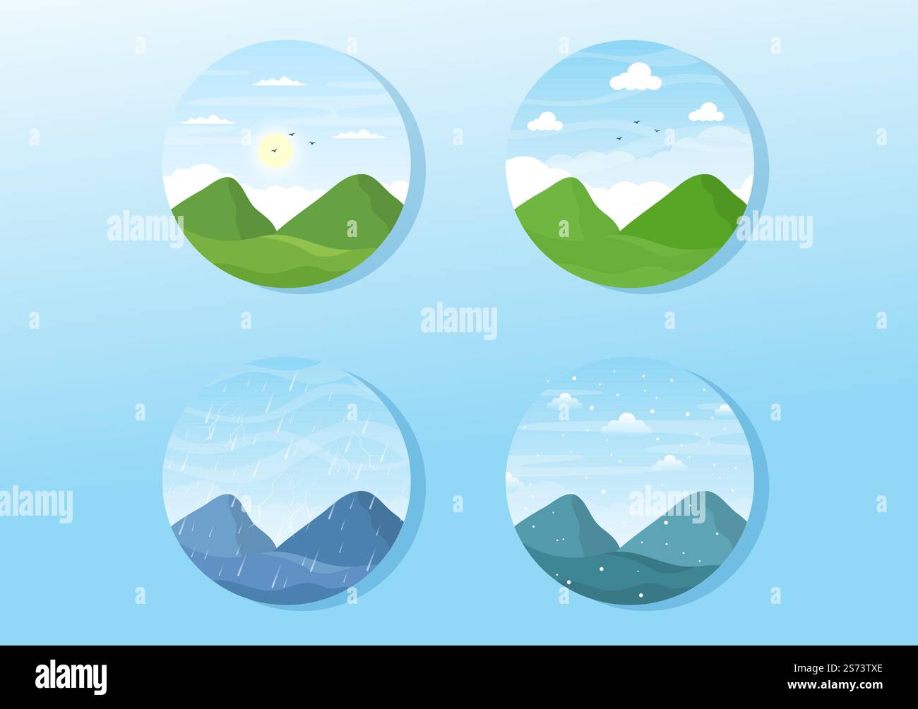 Types of Weather Conditions with Sunny, Cloudy, Windy, Rainy, Snow and ...