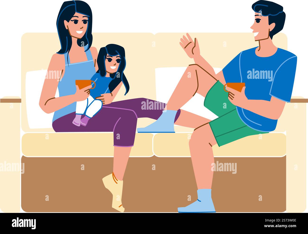 family talking vector. happy home, child father, young cheerful, mother ...