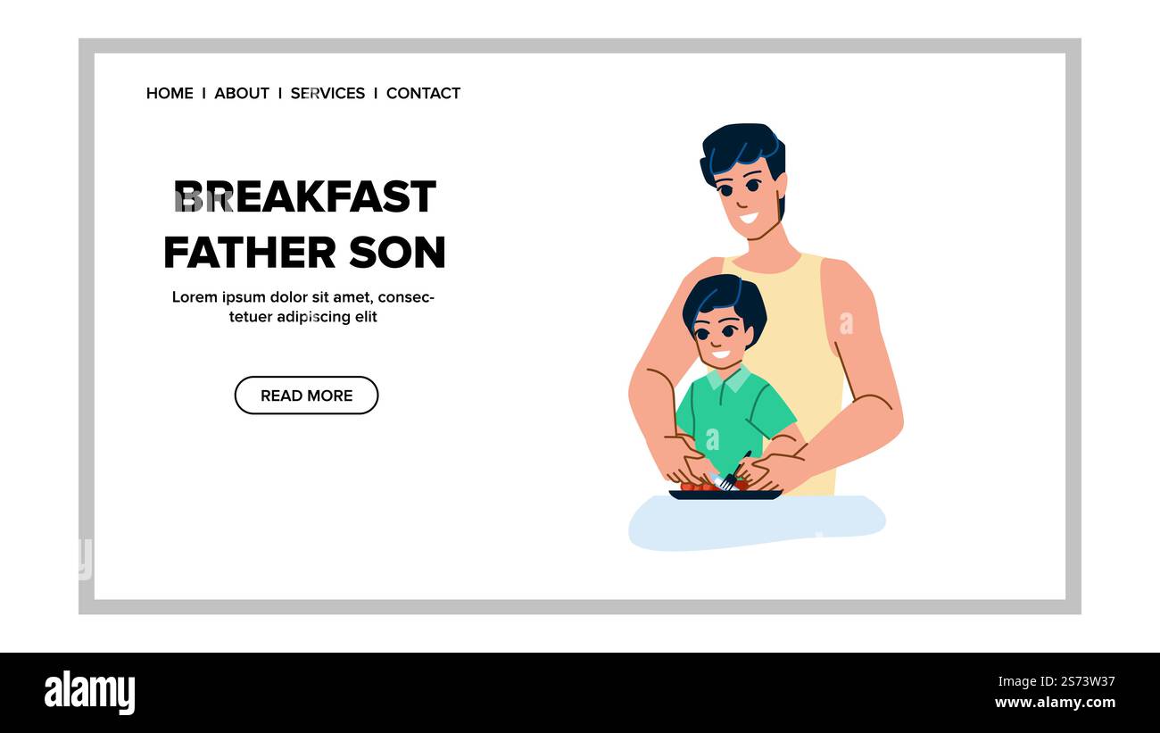 breakfast father son vector. family boy, child home, together dad, food ...